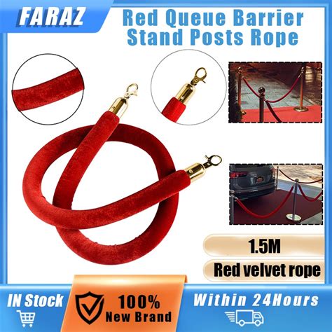 1 5M Red Crowd Control Rope Barrier Rope Displays Pole With Gold Hook