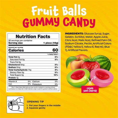 Fruit Gummy Balls Mix 19 Ounce Jar 30 Count Jelly Filled Gummies