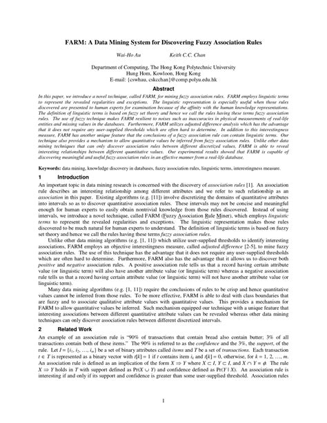 Pdf Farm A Data Mining System For Discovering Fuzzy Association Rules