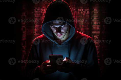 Ai Generated Male Hacker Hacking From Phone With Generative Ai 37444396