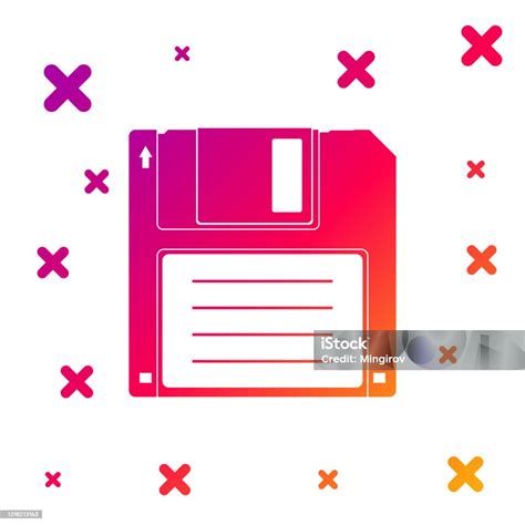 흰색 배경에 격리 된 컴퓨터 데이터 저장 아이콘용 플로피 디스크색상 디스켓 기호입니다 그라데이션 임의 동적 모양입니다 벡터 일러스트레이션 가능성에 대한 스톡 벡터 아트 및