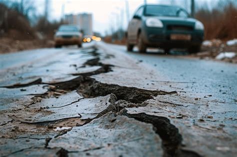 Premium Photo Road Is Damaged By Large Cracks And Breaks Broken And