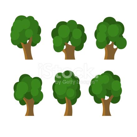 Set Of Different Green Trees Icons Vector Stock Photo Royalty Free