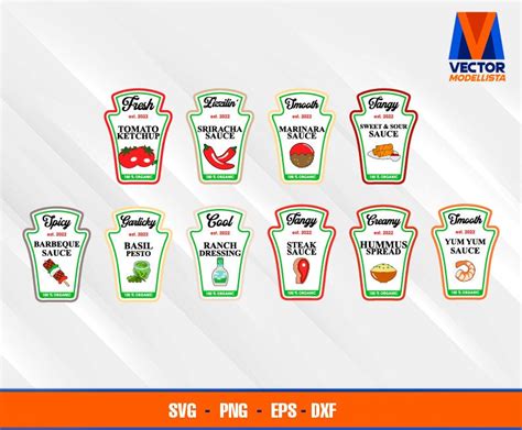X20 Condiment Labels Bundle EPS SVG PNG Dxf Vector Art Etsy