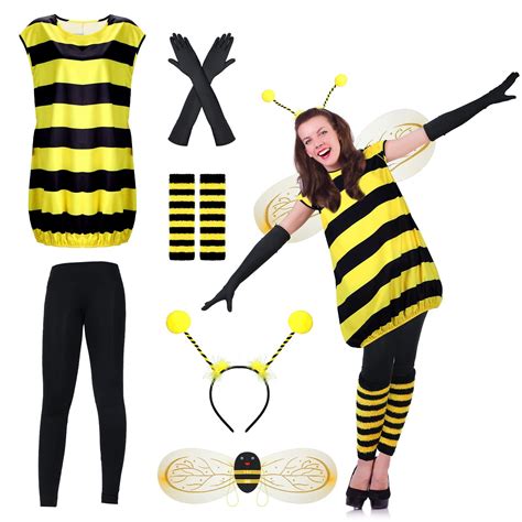 8 Pcs Bee Costume Set Bee Fancy Dress Wing Fuzzy Leg Warmers Pants