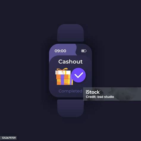 캐시아웃은 스마트워치 인터페이스 벡터 템플릿을 완료했습니다 모바일 앱 알림 야간 모드 디자인 돈 거래 메시지 화면입니다 응용 프로그램에 대한 플랫 Ui입니다 스마트 워치