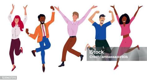 성공의 업적을 축하하는 점프 행복 한 비즈니스 노동자 사무실 작업자 집합입니다 벡터 사람들에 대한 스톡 벡터 아트 및 기타 이미지 사람들 행복 남자 Istock