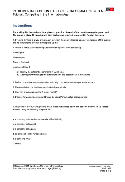 Ibis Tutorial Week 2 Inf10009 Introduction To Business Information