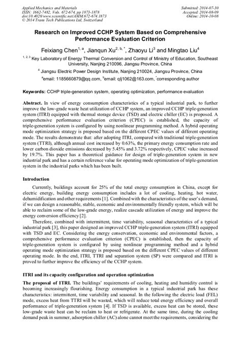 research on improved cchp system based on comprehensive performance