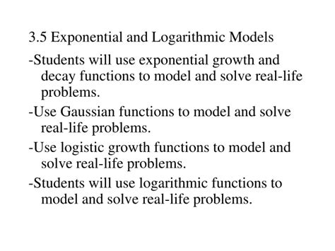 ppt mathematical modeling exponential gaussian and logarithmic