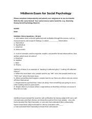 Midterm Exam For Social Psychology Multiple Choice Questions Course Hero