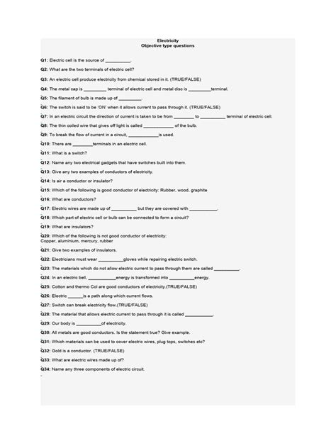 6 Th Science Objective And Short Questions Pdf