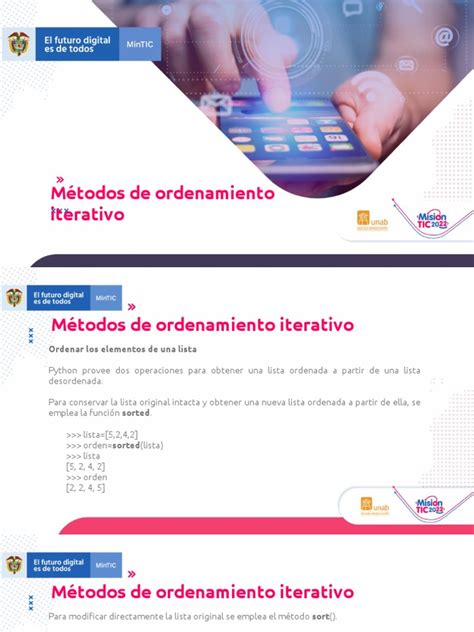 Presentación Métodos De Ordenamiento Iterativo Pdf Python Lenguaje De Programación