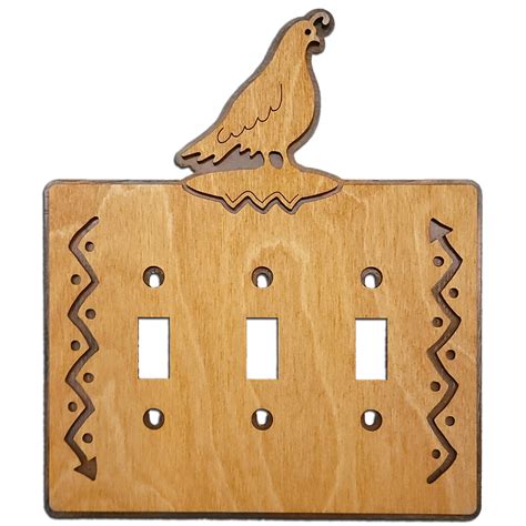 Quail Triple Toggle Switch Plate Rustic Metal And Wood Cover