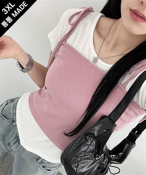 어깨리본 포인트 3사이즈 골지나시 빅사이즈통통제작 에이블리