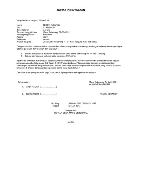 Surat Pernyataan Status Kua Pdf