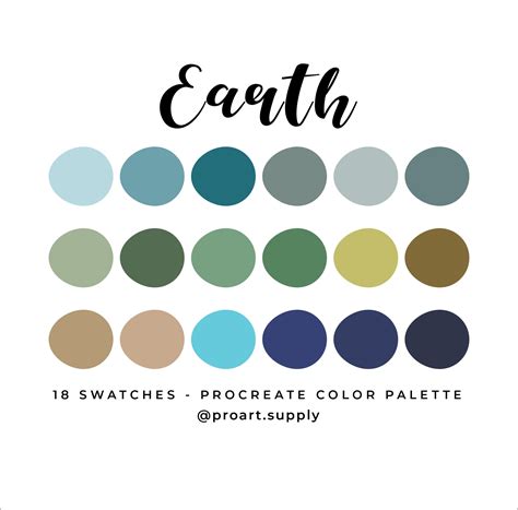 EARTH PROCREATE Color Palette Hex Codes Blue Green Taupe Brown For IPad Digital Illustration