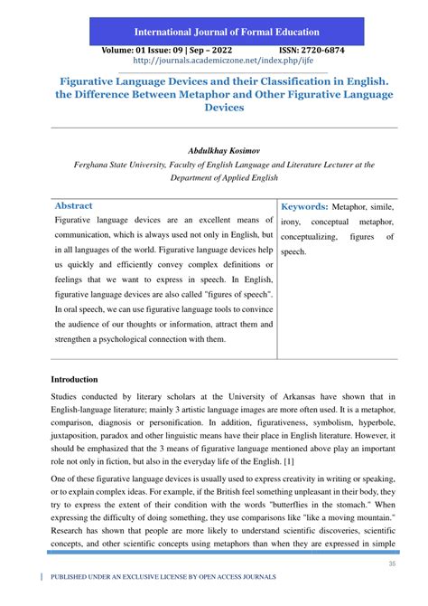 Pdf Figurative Language Devices And Their Classification In English The Difference Between