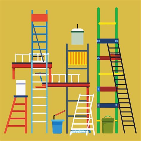 Set Of Different Scaffolding And Ladders Premium Ai Generated Image