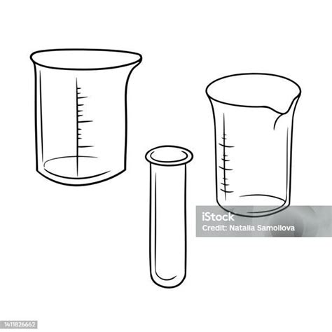 분할이 있는 다양한 유리 측정 컵의 흑백 세트 만화 스타일의 벡터 일러스트 레이 션 개발에 대한 스톡 벡터 아트 및 기타 이미지 개발 건강관리와 의술 검사 보기
