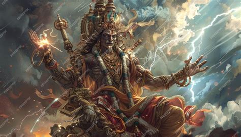 Illustration Of Indra The Hindu God Of Rain And Thunderstorms God Indra