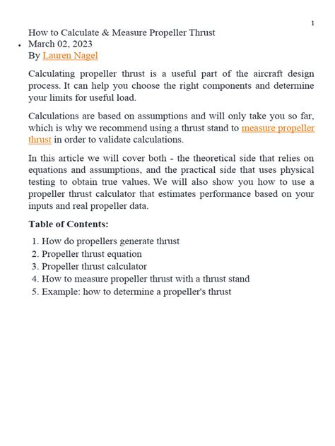 Propeller Thrust Calculation Pdf Thrust Propeller