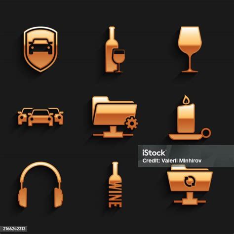 Ftp 설정 폴더 와인 한 병 동기화 새로 고침 불타는 촛불 촛대 헤드폰 및 자동차 아이콘을 설정합니다 벡터 검은색에 대한 스톡 벡터 아트 및 기타 이미지 Istock