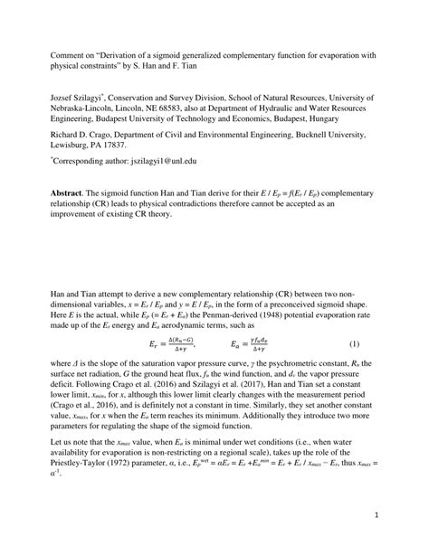 Pdf Comment On “derivation Of A Sigmoid Generalized Complementary
