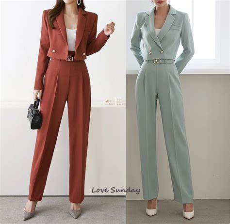 당일배송 여성 봄가을 정장세트 크롭미니자켓 하이웨스트 팬츠 투피스 여자셋업 수트