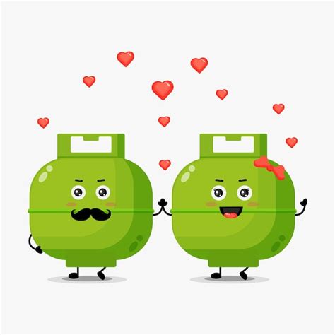사랑에 빠진 귀여운 Lpg 실린더 캐릭터 프리미엄 벡터