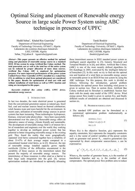pdf optimal sizing and placement of renewable energy source in large