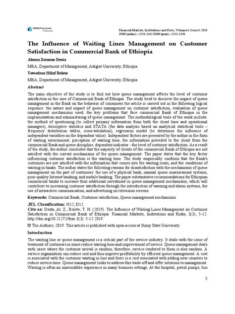 The Influence Of Waiting Lines Management On Customer Satisfaction In Commercial Bank Of