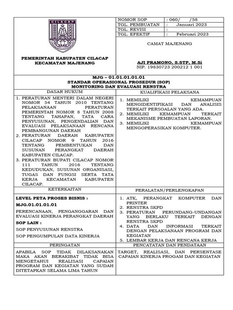 Sop Monitoring Dan Evaluasi Renstra Pdf