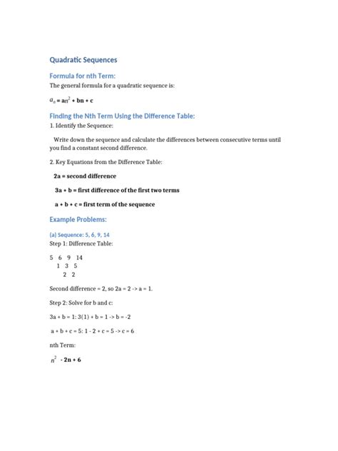 Quadratic Sequences Notes Pdf