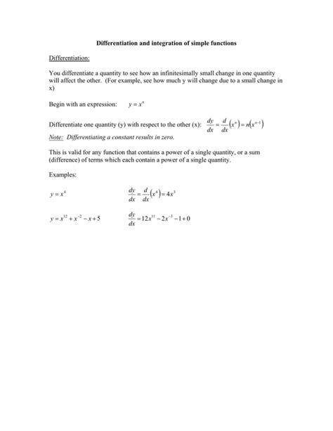 Differentiation And Integration Of Simple Functions