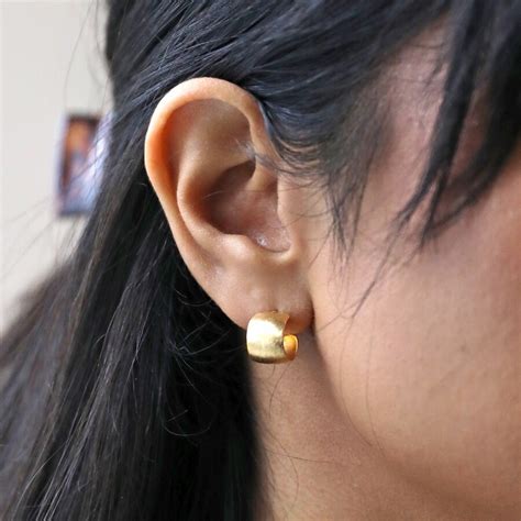 Brushed Wide Huggie Hoop Earrings In Gold Lisa Angel