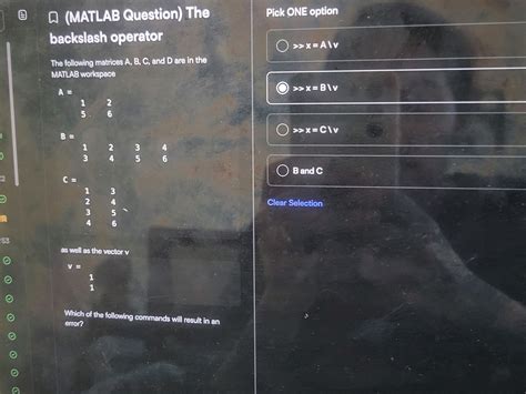 Matlab Question The Backslash Operator The Studyx