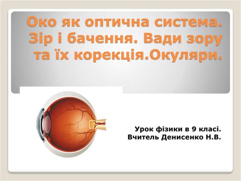 У рок фізики 9 клас Око як оптична система Зір і бачення Окуляри Вади зору та їх корекція
