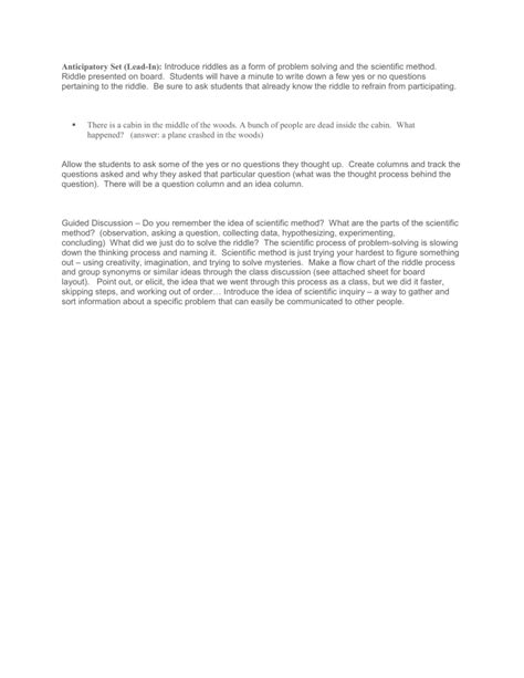 Riddles And Scientific Method Lesson Plan