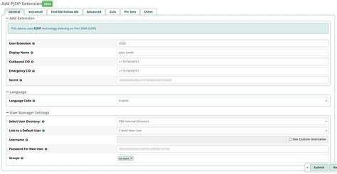 FreePBX Add Extensions Voxtelesys