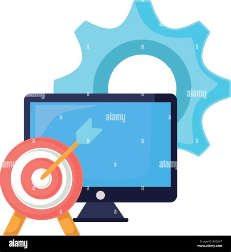Online Shopping Commerce Computer Target Gear Vector Illustration Stock