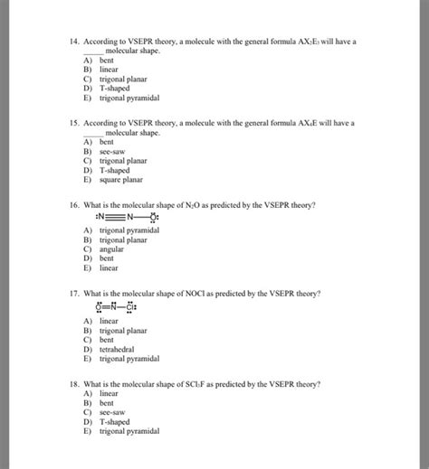 Solved According To Vsepr Theory A Molecule With The