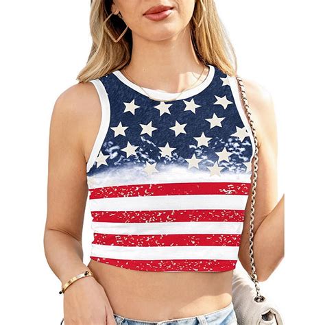 Color Cosplayer American Usa Flag Crop Tank Tops For Women T Shirt