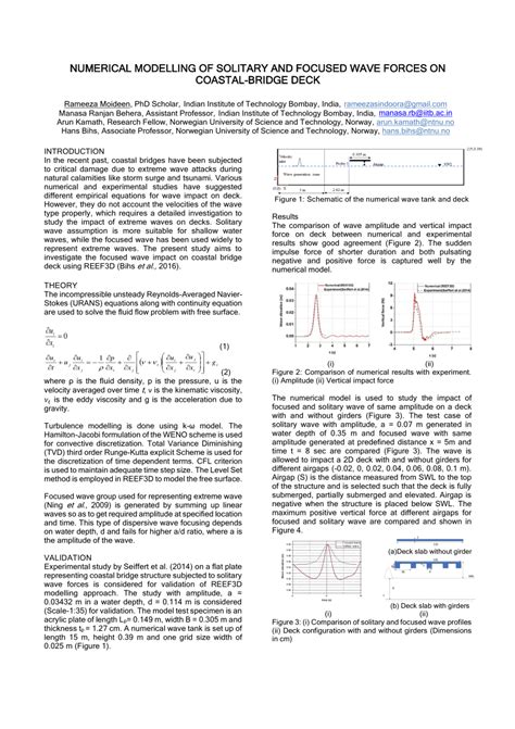Pdf Numerical Modelling Of Solitary And Focused Wave Forces On Coastal Bridge Deck