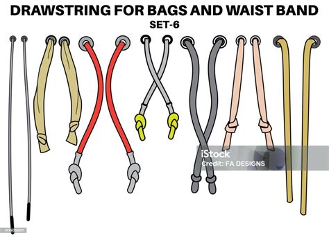 드로우 스트링 코드 플랫 스케치 벡터 일러스트 레이터 허리 밴드 가방 신발 재킷 반바지 바지 드레스 의류 당기거나 조일 의류 용