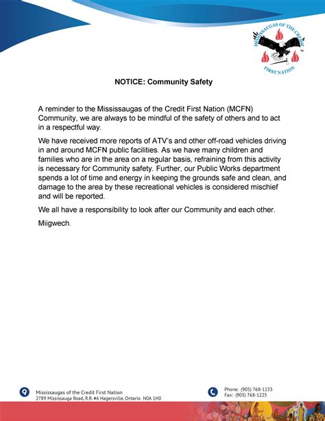 Notice Community Safety Mississaugas Of The Credit First Nation