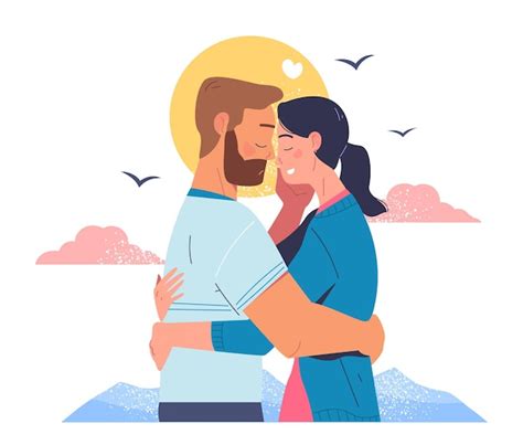 Couple Amoureux Dans La Nature Concept Homme Et Femme Sembrassent Jeune Homme Et Jeune Fille En