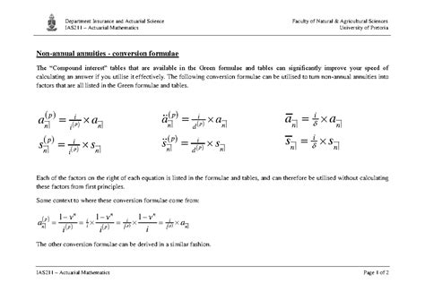 Ias211 Actuarial Mathematics Non Annual Annuities Conversion Formulae