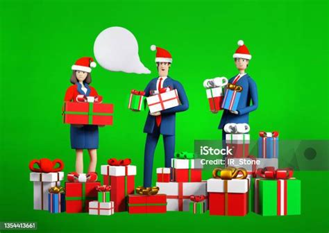 3d 렌더링 일러스트 비즈니스 사람들은 선물과 크리스마스 선물을 많이 사무실 비즈니스 및 기업 생활에서 크리스마스와 새해를 축하 12월에 대한 스톡 사진 및 기타 이미지