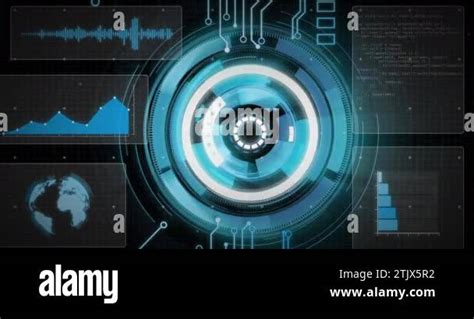 Animation Of Motherboard And Circular Scanner Processing Data On Interface With Black Background